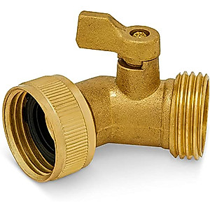 Morvat 45 Degree Solid Brass Water Hose Elbow, Garden Hose Kink Protector with ON/OFF Shutoff Valve, Female to Male RV Spigot & Faucet Adapter & Pipe Fitting Connector, Includes Extra Rubber Washers