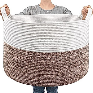 Extra Large Cotton Rope Basket for Living Room,Storage Baskets Bin,Laundry Basket, Woven Storage Basket with Handle for Blankets, Towels and Pillows Laundry Hamper,21" x 21" x 13.8"