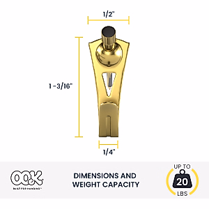 OOK 50615 Professional Picture Hangers, Art Hangers, Padded, Brass, Reusable Picture Hooks, 20lb (15 set)