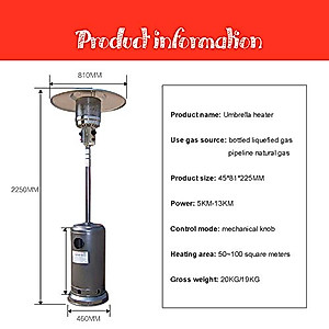 Patio Heater,Outdoor Heaters for Home Powerful Fast Heating,Safe Low Energy Radiator Energy Efficient Natural Gas Liquefied Gas for Garden-Liquefied Gas 225cm(88in)