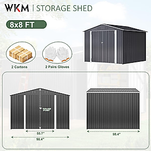 WKM 8x8 FT Outdoor Storage Shed, Utility Metal Tool Storage with Lockable Doors and Updated Frame Structure, Large Metal Garden Shed for Backyard, Patio Lawn, Black