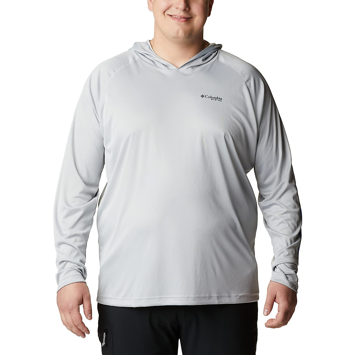 Columbia Men's Terminal Tackle Hoodie, Cool Grey/Vivid Blue Logo, Large