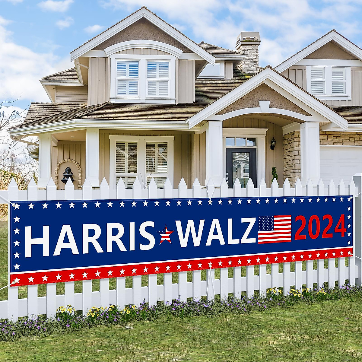 Probsin Harris Walz 2024 Banner 120" x 20" Support Kamala Harris Tim Walz for President VP Banner Yard Sign Party Supplies Photo Backdrop Poster Hanging Outdoor Gate Decor Fence Door Indoor Wall