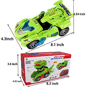 Transforming Dinosaur Toys,Transformer Toys for Kids Car for Boys Age 3-5 Dino Car Dinotrux Toys for Kids with LED Light & Music Automatic Transform for Kids Toddlers Birthday Gifts(Green)