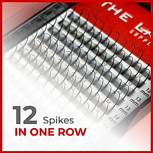 THE LASH SUPPLY Spikes Eyelash Extension Professional Supplies, C/D Curl, 10-18mm Length, 0.07 Thickness, 16 Lines of Matte Black Fake Eye Lashes, Soft and Lightweight Lashes Mixed Pack