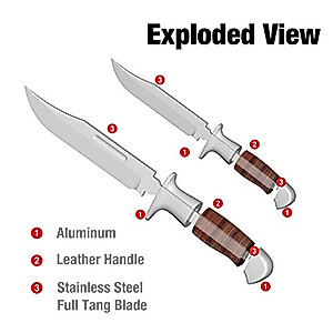Mossy Oak Fixed Blade Bowie Knife, 2-piece Hunting Knife with Leather Handle Featuring Laser Pattern, Sheath Included