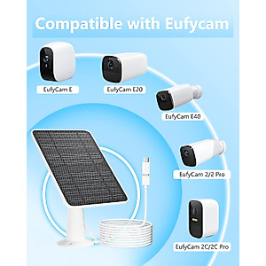 Solar Panel for Security Camera, 5V 4W Solar Panels Charger Compatible with Eufycam 2C/2C Pro/2/2 Pro/E20/E40/E, Micro USB & Type-C Port, IP65 Waterproof, 9.8ft Charging Cable & Wall Mount, 2 Pack