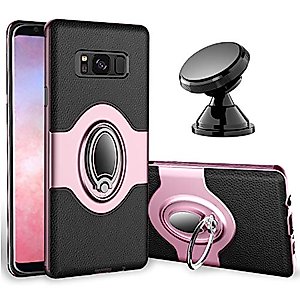 eSamcore Samsung Galaxy S8 Case Ring Holder Kickstand Cases + Dashboard Magnetic Phone Car Mount [Rose Gold]