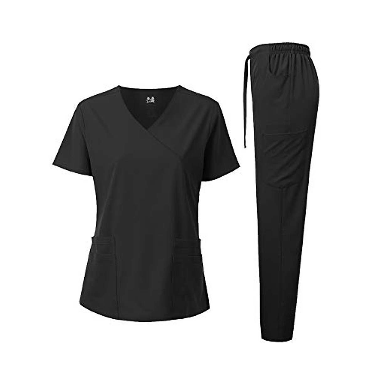 Dagacci Medical Uniform Women's Fitted 4-Way Stretch Y Neck Natural Stretch Scrub Set, Black, M