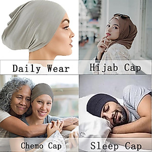 Hophor Women Slouchy Beanie Hats Bandana Bone Chemo Inner Cap for Hijab (Khaki+Nude)