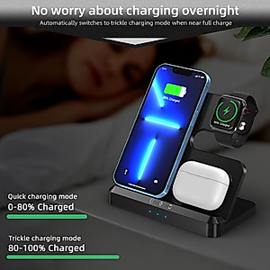 Wireless Charger,3 in 1 Wireless Charging Station for iPhone 15 14 13 12 11 Pro Max/X/8,Charger Stand for Apple Watch Series 9 8 Ultra 7 6 SE 5 4 3,AirPods Pro 2 Black