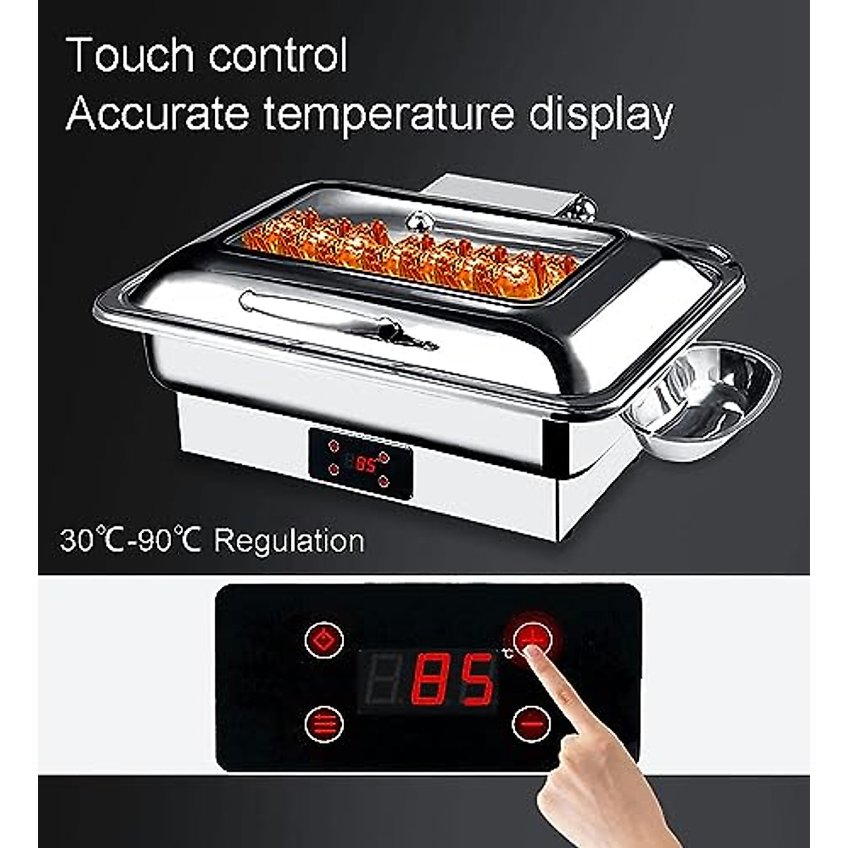Buffet Server and Warming Tray, Hot Plates Warmer for Keeping Food Warm, 9L 13L Electric Chafing Dishes with Touch Display, 600W Fast Heating (13l 1/2size)