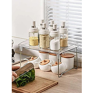 HAJÄRR Foldable Stackable Storage Table, Bathroom Counter Organizer, Clear Makeup Organizer, Kitchen Spice Cabinet and Rack Organizer, Pantry Storage, Perfume Organizer, Desk Organizer