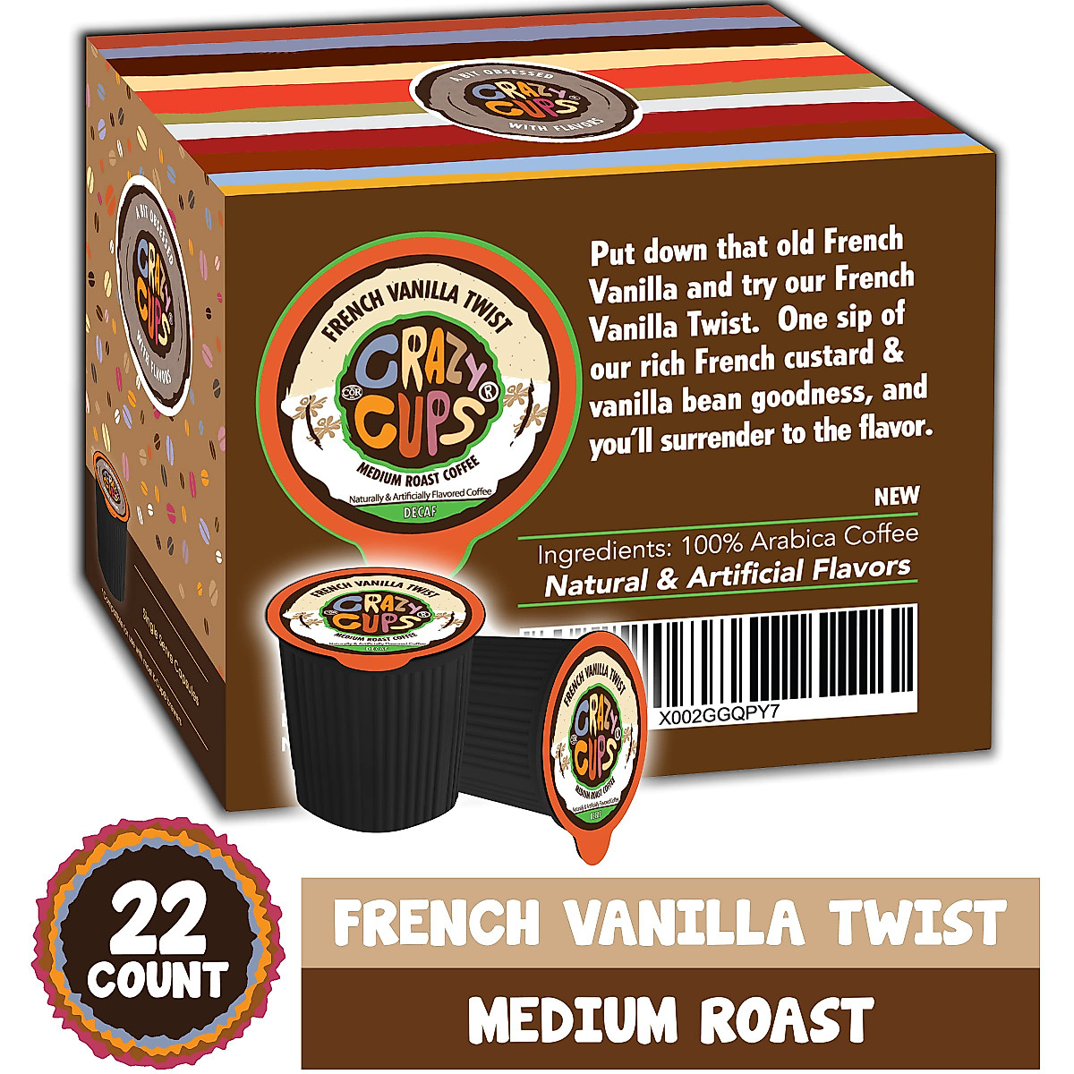 French Vanilla Decaf Flavored Coffee Pods - Amazing Decaf French Vanilla Twist Single-Serve Pods for Keurig K Cup Brewer Machines,22 Count (Pack of 1)