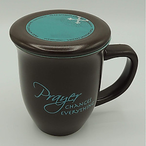 Abbey Gift Prayer Changes Everything Coaster Brown and Blue, 1 Count, Dishwasher Safe Mugs For Coffee and Tea, Includes Bible Verse, "4 x 4.38""" (52892),14 ounce