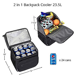 Easthills Outdoors Backpack Cooler 24 cans Insulated Leak-Proof Double Decker Lunch Cooler Backpack with Dry Storage Compartment for Camping, Hiking, Beach, Park or Day Trips, Black/Gray