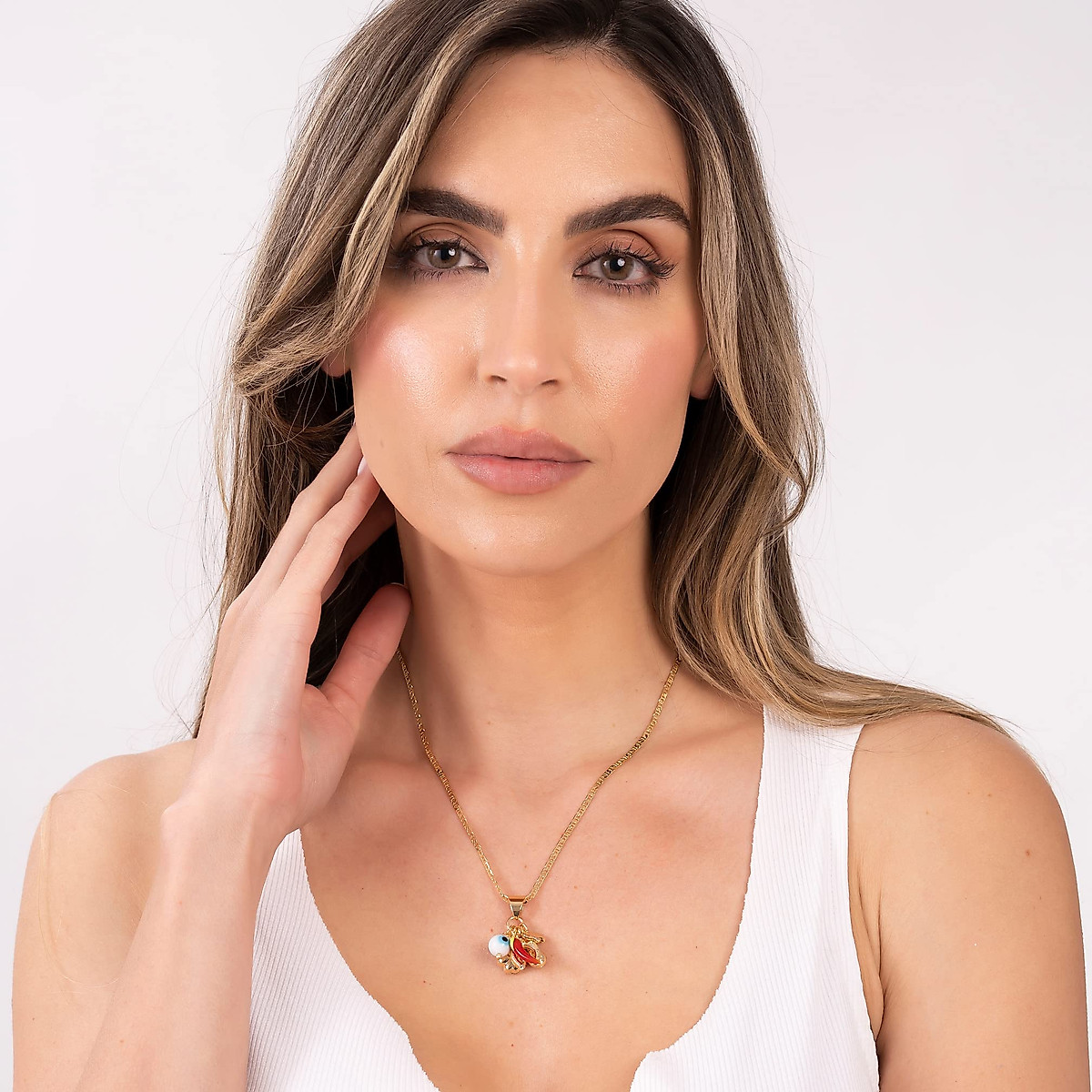 Barzel 18K Gold Plated Luck Charms Necklace With Mariner Chain – Made In Brazil (24 Inches)