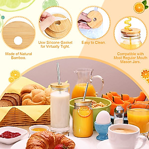70mm Bamboo Jar Lids with Straw Hole for Glass Cups Reusable Wooden Mason Jar Lids Bulk for Beer Can Cups, 2.76 Inch Canning Lids with Silicone Ring for Regular Mouth Drinking Jars(20 Pieces)
