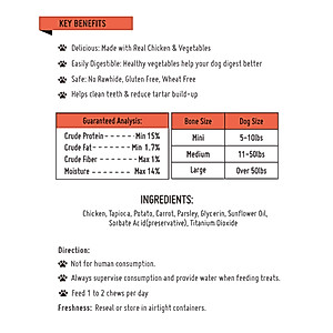 LuvChew Chicken Dog Chew Bones Medium, Rawhide Free, Grain Free, Made with Real Chicken & Wholesome Vegetables, Knotted Bones Medium 5pcs/Pack