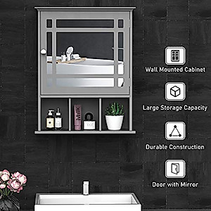kleankin Bathroom Medicine Cabinet Wall Mount with Mirror Door 3 Shelf Organizer for Bathroom, Kitchen, Grey