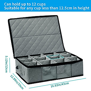 Boczif Coffee Cup Storage Box, Storage Containers Holds 12 Glassware, Coffee Mugs and Tea Cups, Padded Dinnerware Case with Dividers, Handles, Zipper & Lid, Stackable Holders for Plate, Cup, Flatware