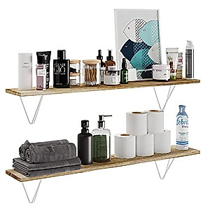 Wallniture Colmar Long Floating Shelves for Wall Storage, Bathroom Shelves for Over Toilet Storage, Living Room Bookshelf, Wood Wall Shelves for Bedroom, Kitchen Pantry, Laundry Room, Set of 2