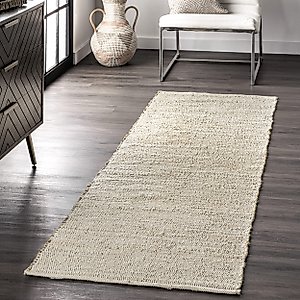 nuLOOM 2x10 Elfriede Jute & Cotton Hand Woven Area Rug, Natural, Solid Rustic Farmhouse Style, Weaved Design, Natural Fiber, For Bedroom, Living Room, Dining Room, Hallway, Office, Entryway