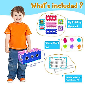 Ouji Toys for 1 2 3 Year Old Boy Gifts,Montessori Baby 6-12-18 Months Shape Sorter,Birthady Gifts Toddler Age 1-2,Learning Toddlers 1-3 Xylophone Stuff, Blue