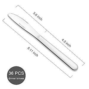 Funnydin 36 Pieces Dinner Knives Set, 8.1 Inches Table Knives Set, Durable Butter Knife, Food Grade Stainless Steel Dinner Knife, Cost-effective Knives Silverware - Mirror Polished, Dishwasher Safe