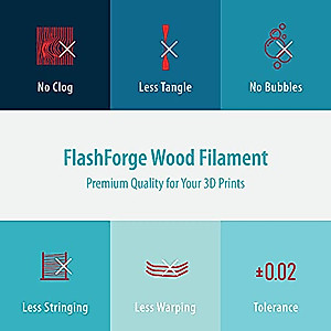 FLASHFORGE Wood 3D Printer Filament, 1.75mm (Dark Wood), 1kg Spool (2.2lbs), Guaranteed Fresh, Dimensional Accuracy +/- 0.02mm, Tangle-Free, Fits Most FDM Printers [Risk-Free]