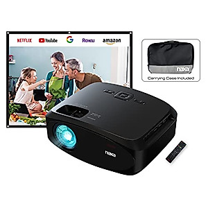 Naxa Electronics NVP-3002C 210″ Home Theater LCD Projector Combo with 100" Portable Screen, Remote, and Case, Gaming Consoles, Bluetooth, HDMI x 2, USB 2.0, MicroSD Support, Black