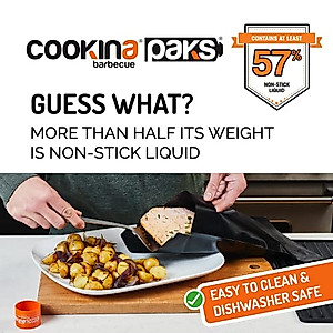 COOKINA PAKS BBQ Grilling Bag (Pack of 2) -100% Non-Stick Pouch Steam Cook in Minutes, Easy to Clean and Safe for Smokers, as Well as Gas, Charcoal and Electric Barbecues, Flat, Black