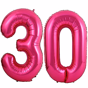 40 Inch Hot Pink 30 Balloon Number 30th Birthday Anniversary Party Decorations Supplies for Women Large Foil Mylar Bright Pink Number Giant Huge Helium Balloons Big Jumbo Dark Pink Digital Balloon