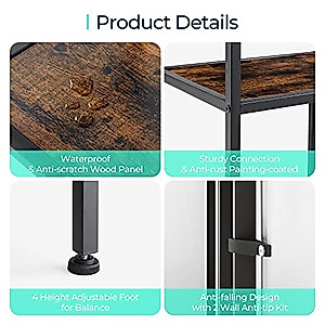 LINSY HOME 5-Tier Bookshelf, 68 Inches Metal Industrial Bookcase, Display Rack with Steel Frame, Storage Rack Shelf for Office, Bathroom, Living Room, Rustic Wood