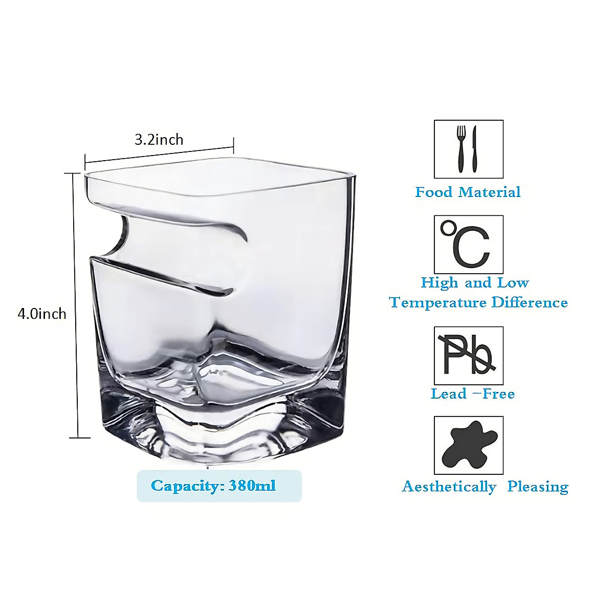 KNC Cigar Whiskey Glass - Old Fashioned Whiskey Glasses - Tumbler With Side Mounted Holder Cigar Rest-Best Accessories & Gifts for Drinking Bourbon and Scotch