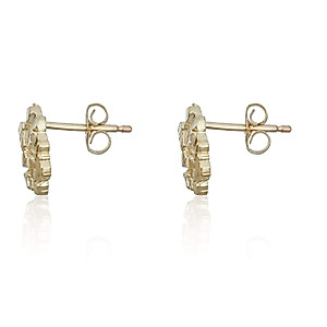 AVORA 10K Yellow Gold Nugget Diamond Cut Round Stud Earrings for Men Women