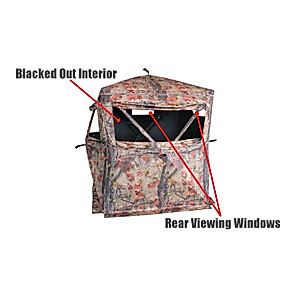 Muddy Executioner 150-2 Man Pop-Up Blind Panoramic Windows, Split Curtains on Silent Sliders, 180 Degree Shooting Windows