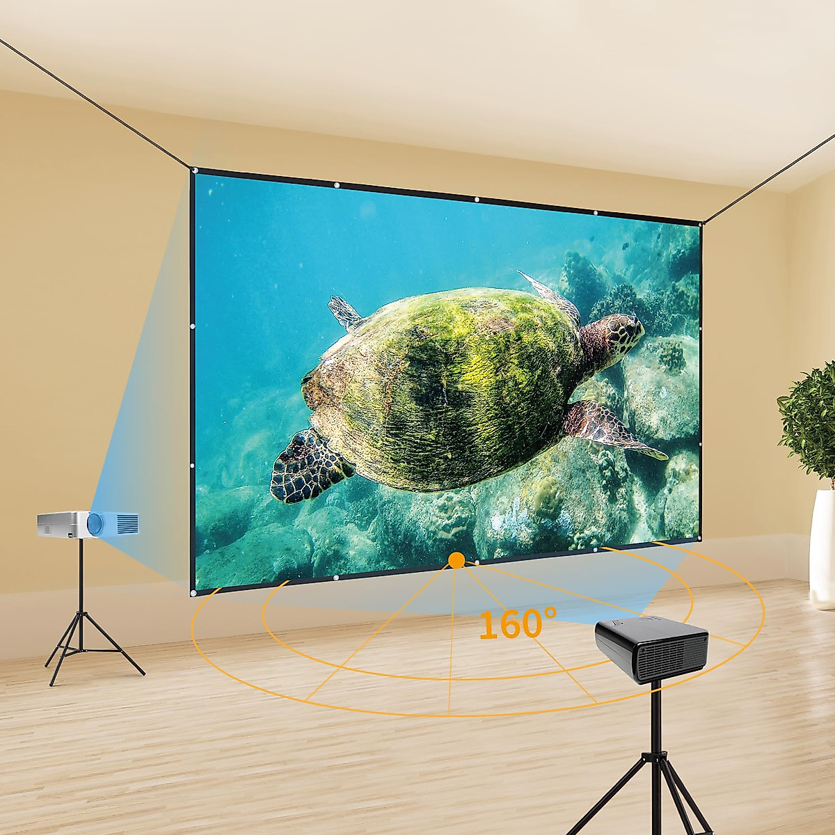 Portable Projector Screen, 120 inch, 16:9, Outdoor Projector Screen, Front and Rear Projection Screen, Foldable, Ironable and Washable, Idea for Home Cinema, Business, Backyard Party, Game.