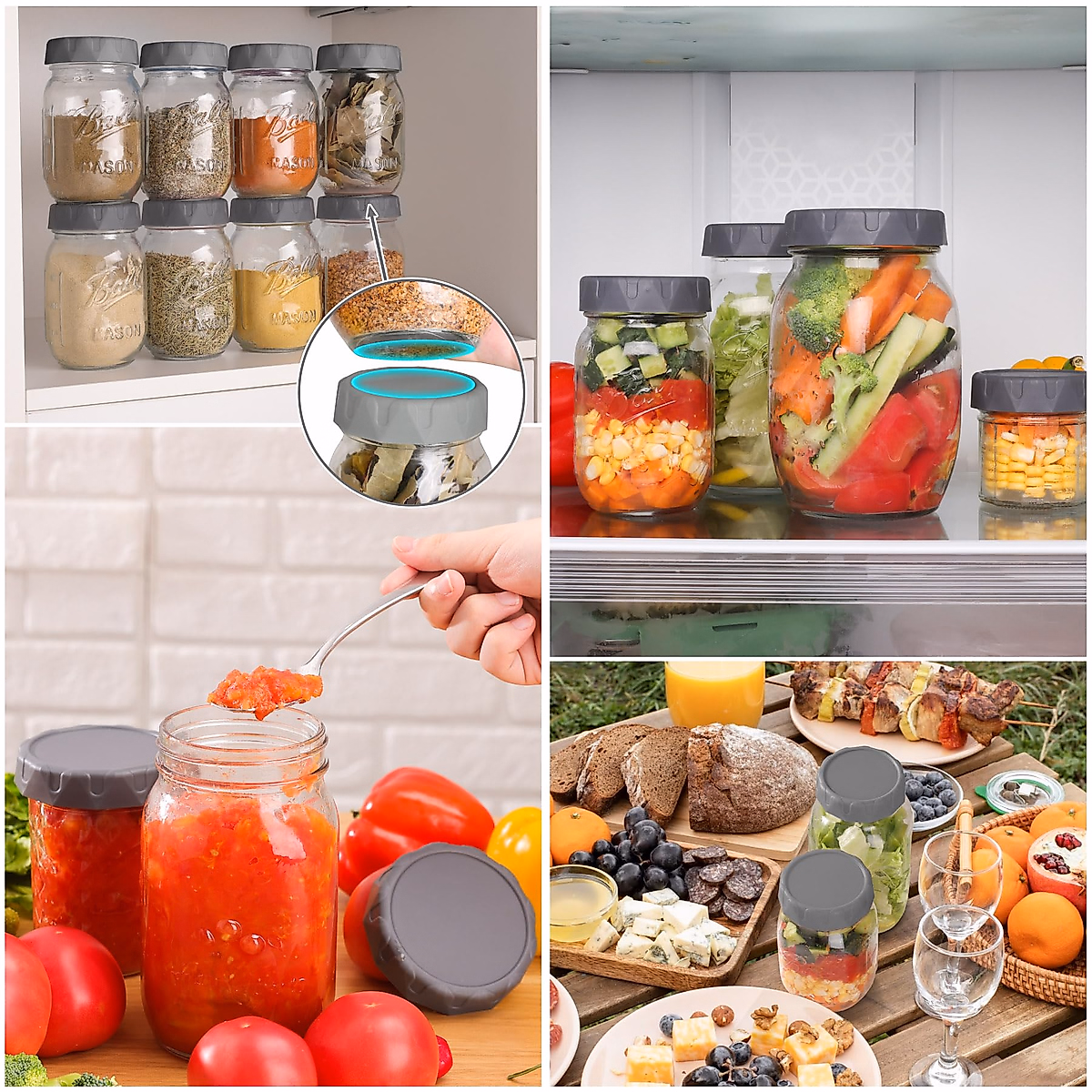 24 Pack Plastic Mason Jar Lids 12 Wide Mouth & 12 Regular Mouth with Sealing Rings Mason Jar Lids Fits Ball, Kerr & More Plastic Lids for Mason Jars Grey