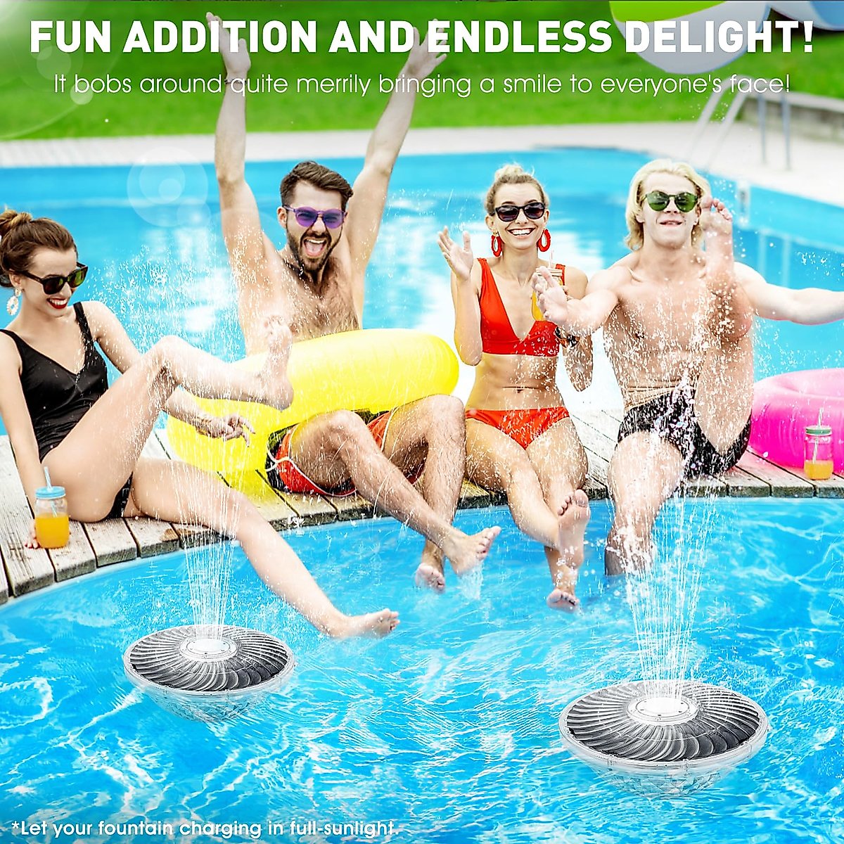 Uniwater Solar Pool Fountain with Light Show, 2024 Upgraded Large Solar Pool Water Fountain, 2 Spray Modes Floating Pool Fountain for Above Ground Pool,Solar Floating Fountain Pump for Pool Pond-1pk
