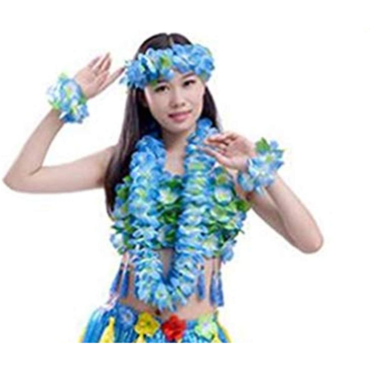 Thicken 41 Inch Blue Hawaiian Leis for Graduation Party, Dance Party, Photo Prop in Outdoors (12 Pcs)