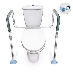OasisSpace Toilet Rail - Medical Bathroom Safety Frame for Elderly, Handicap and Disabled - Adjustable Toilet Safety Handrail, 2 Additional Rubber Tips