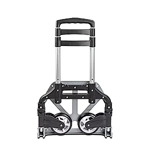 Ultimaxx Professional Heavy-Duty 150 Pound (lb) Capacity Aluminum Folding Hand Truck/Luggage Cart (Black/Silver) with Adjustable Handle, Folding Away Wheels, and Bungee Cord