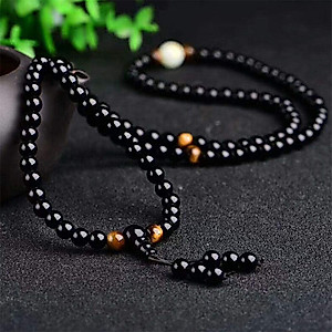 Obsidian Bracelet 108-Beads Dragon Pattern Luminous Therapy Jewerly Gift, 30-inch