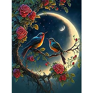 5D Diamond Painting Kits for Adults,Flowers Diamond Art Kits for Adults Kids Beginner,Bird Round Full Drill Craft Diamond Painting for Home Wall Decor 12X16inch
