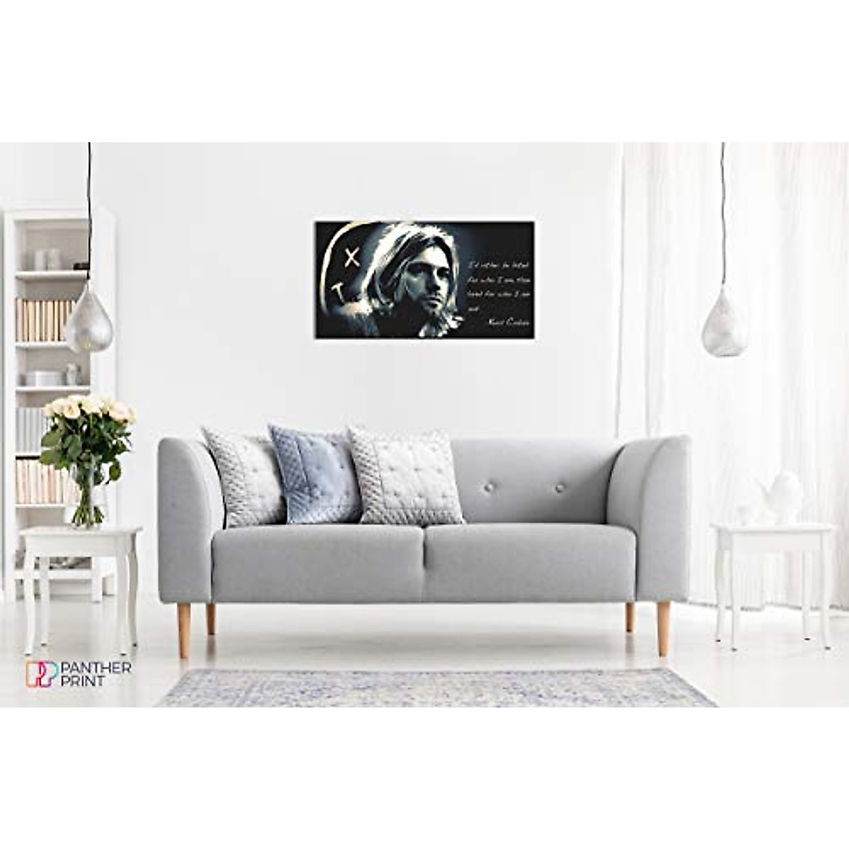 Panther Print, Large Canvas Wall Art, Nirvana Memorabilia, Kurt Cobain Rather Be Hated Quote, Print for Special Occasions (76x41cm)