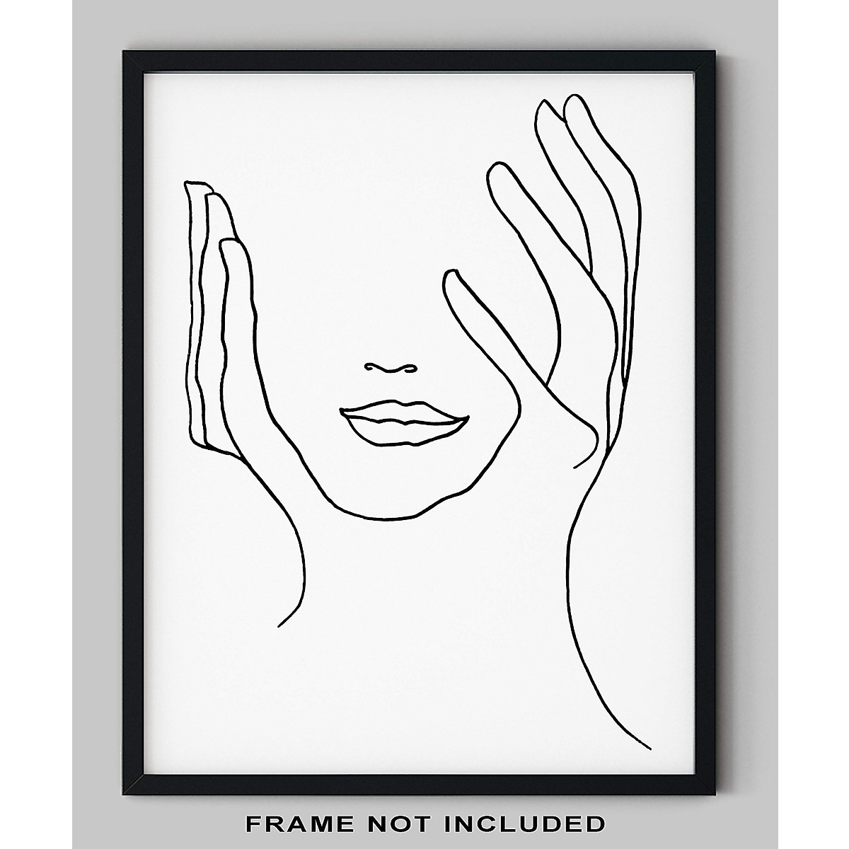 Abstract Minimalist Line Wall Decor - 11x14" UNFRAMED Print - Modern, Minimal, Black And White Drawing - Female Face And Hands Silhouette Wall Art