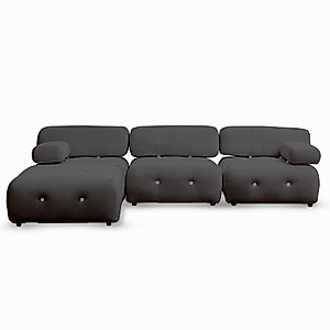 Mjkone Modular Sectional Sofa with Reversible Chaise, Velvet L Shaped Cloud Couch with Reversible Ottoman, 4 Seater Couch Button Tufted Designed, DIY Combination Sofa for Living Room, Dark Grey