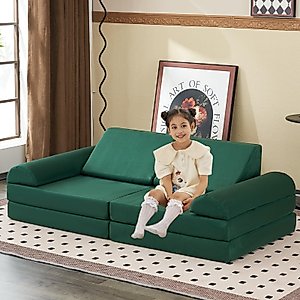jela Kids Couch Large, Floor Sofa Modular Funiture for Kids Adults, Playhouse Play Set for Toddlers Babies, Modular Foam Play Couch Indoor Outdoor (56.7"x28.3"x17.3", Pine Green)