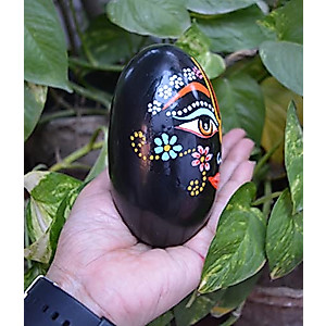 Laddu Gopal Shaligram Stone with Beautiful Design Painted on it Black~I-5574